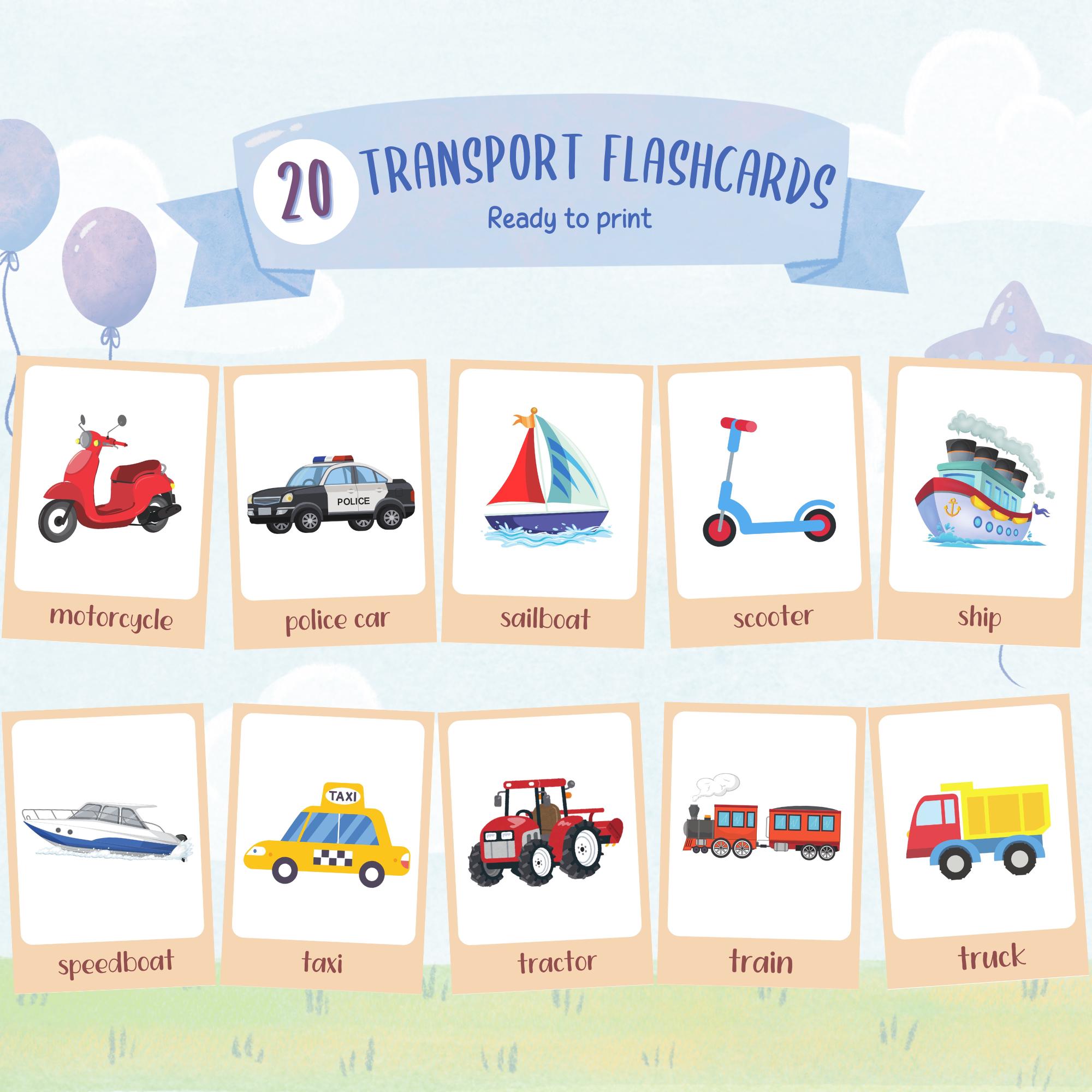 Transportation Flashcards, Printable Flashcards, Preschool Education ...