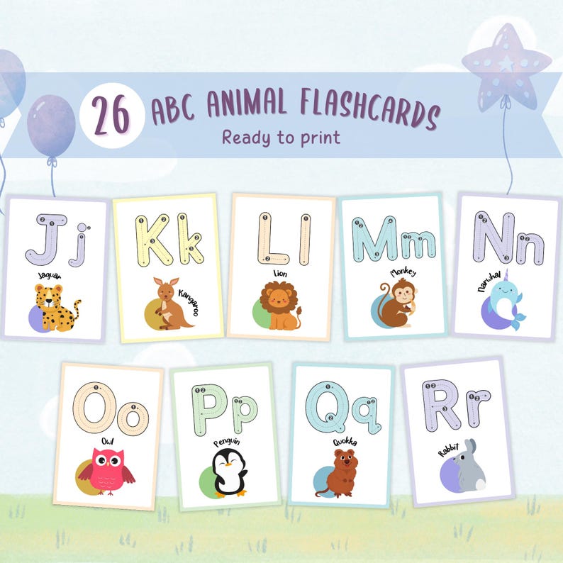 ABC Flash Cards Printable, Animal Flash Cards, Preschool Alphabet Flash ...