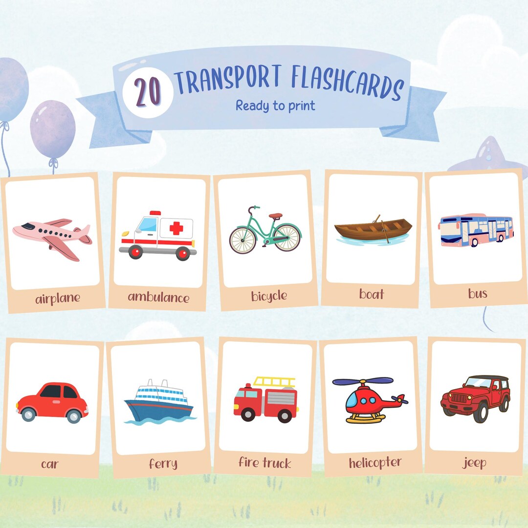 Transportation Flashcards, Printable Flashcards, Preschool Education ...
