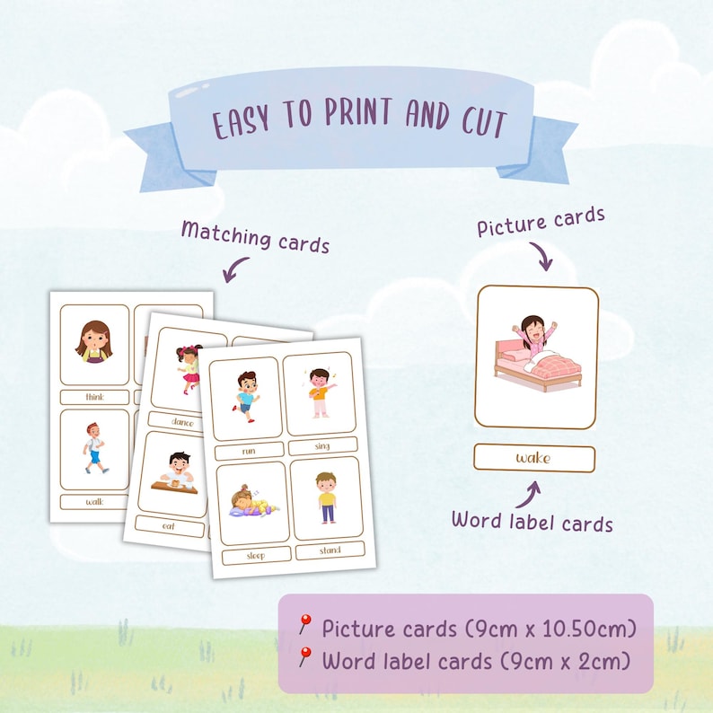 Action Words Flashcards, Montessori Learning for Toddlers, Printable ...