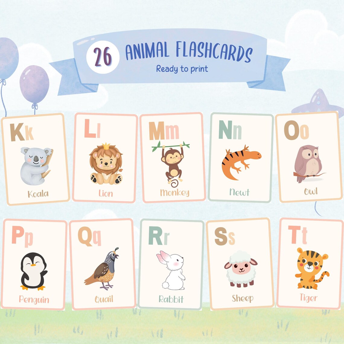 Animal Flash Cards, Printable Alphabet Flash Cards, ABC Flash Cards ...