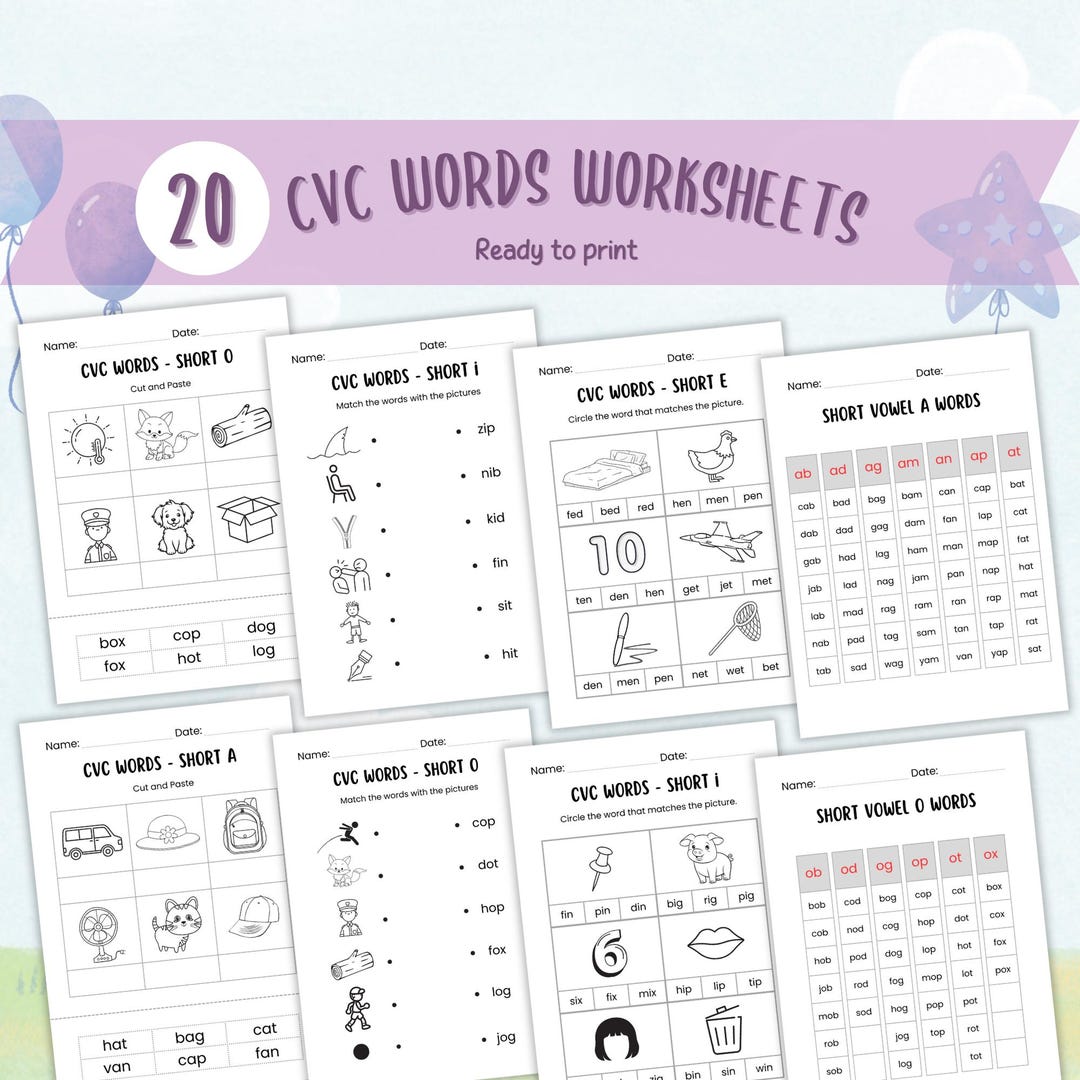 CVC Word Worksheets, Kindergarten Reading Worksheets, Phonics Worksheet, Preschool Worksheets ...