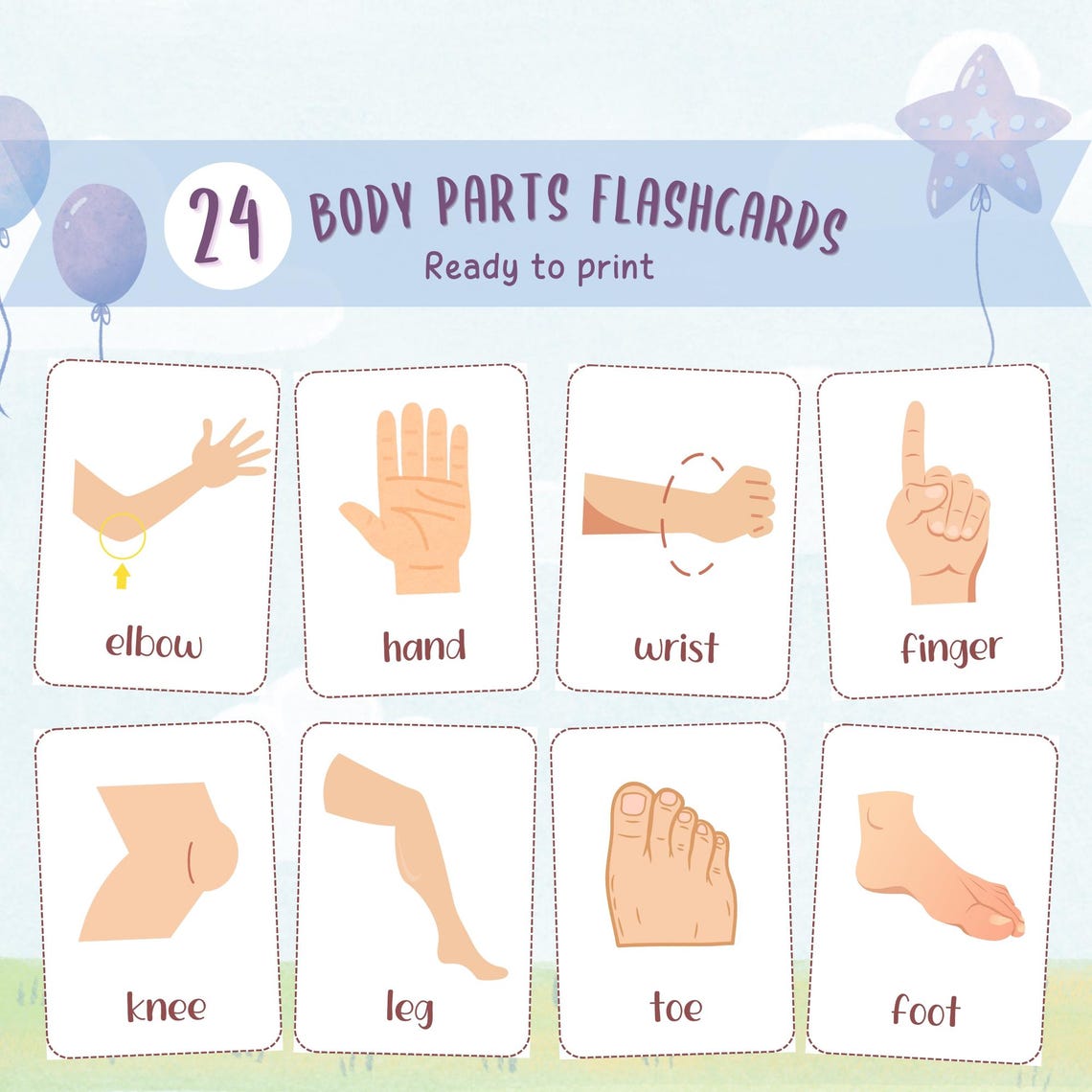 Body Parts Printable, Printable Body Parts Flash Cards, Body Parts ...