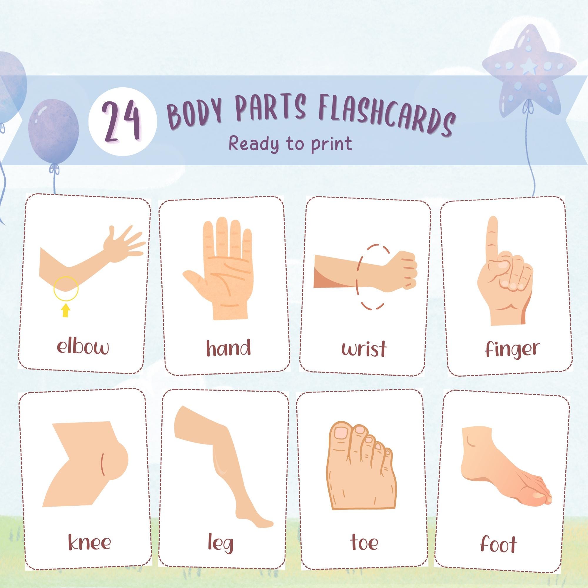Body Parts Printable, Printable Body Parts Flash Cards, Body Parts ...