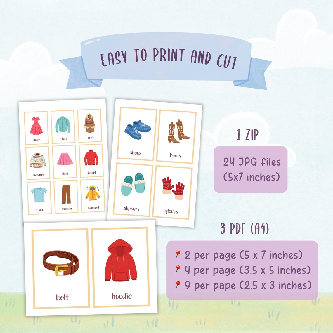 Clothing Flash Cards, Montessori Cards, Vocabulary Learning, Preschool ...