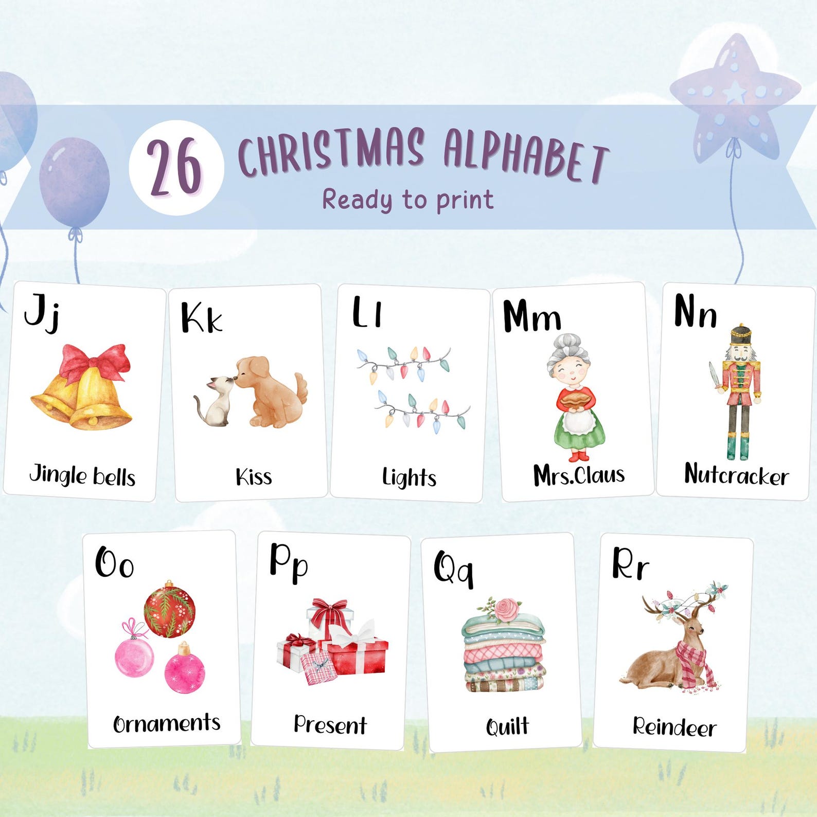 Christmas Flashcards, ABC Flash Cards, Alphabet Flash Cards, Printable ...