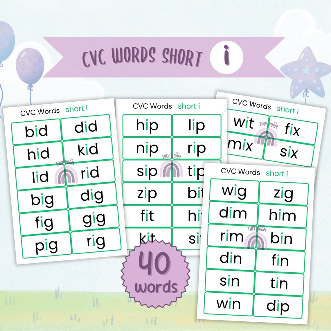 CVC Words, Kindergarten Sight Words, Phonics Printables, High Frequency ...