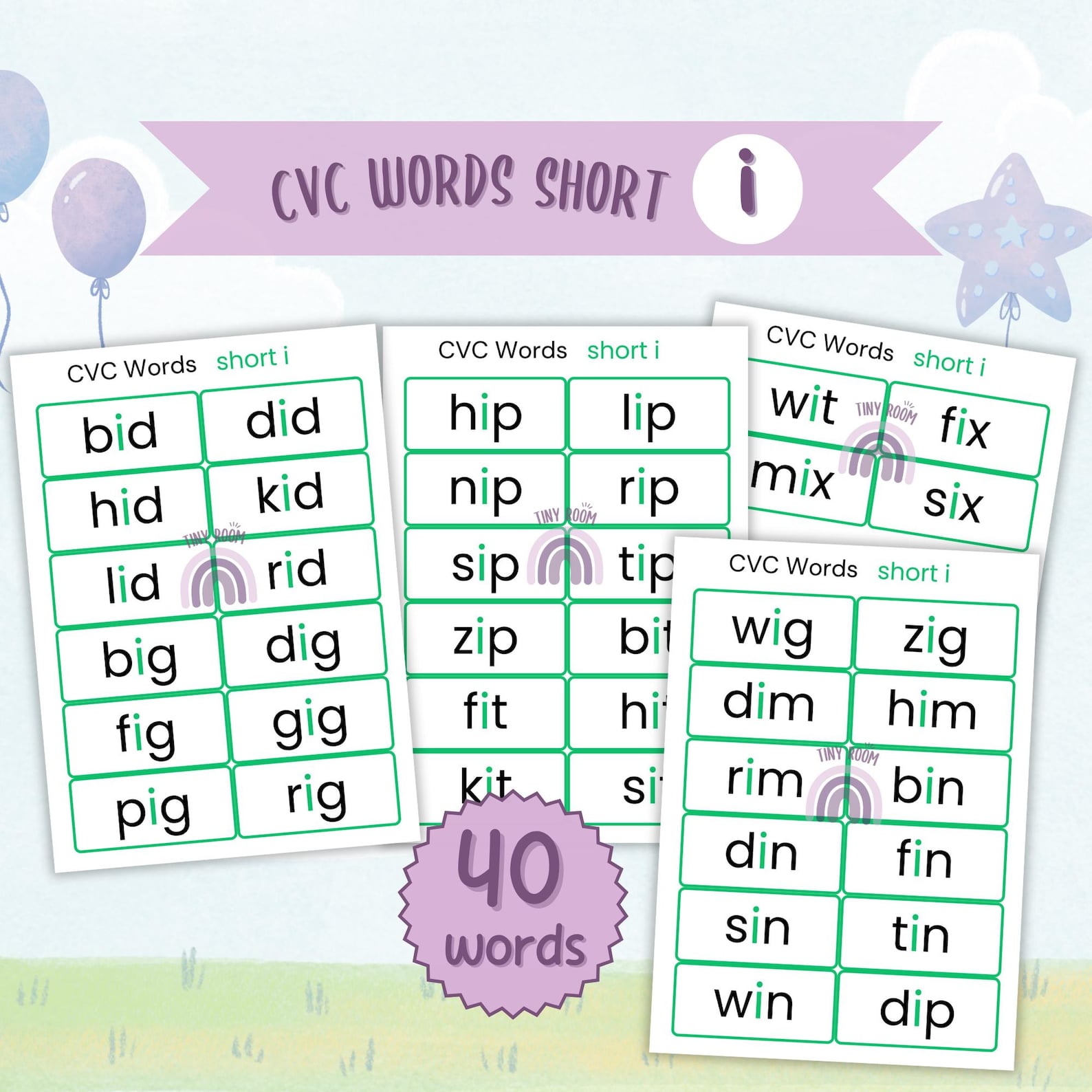 CVC Words Flashcards, Kindergarten Phonics Printable, Word Families ...