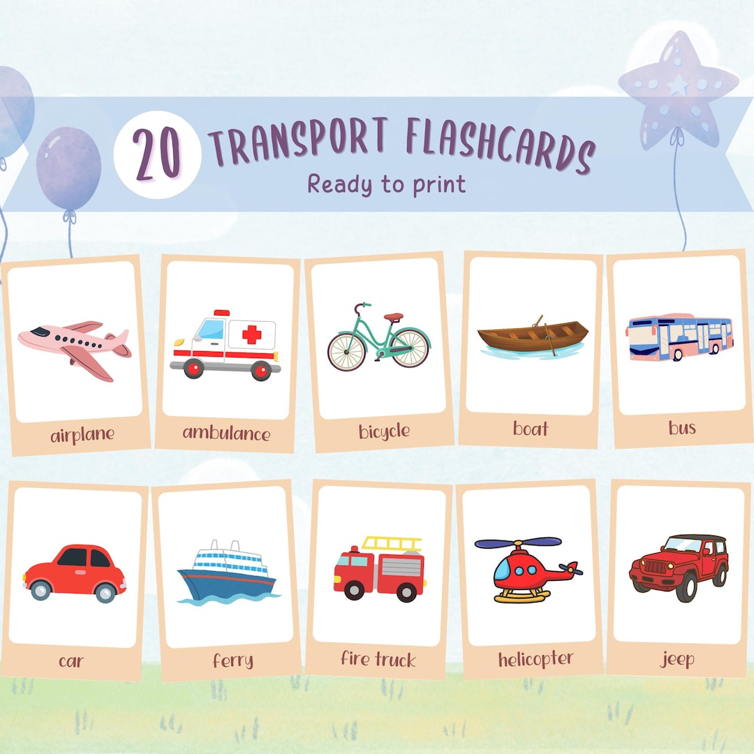 Transportation Flashcards, Printable Flashcards, Preschool Education ...
