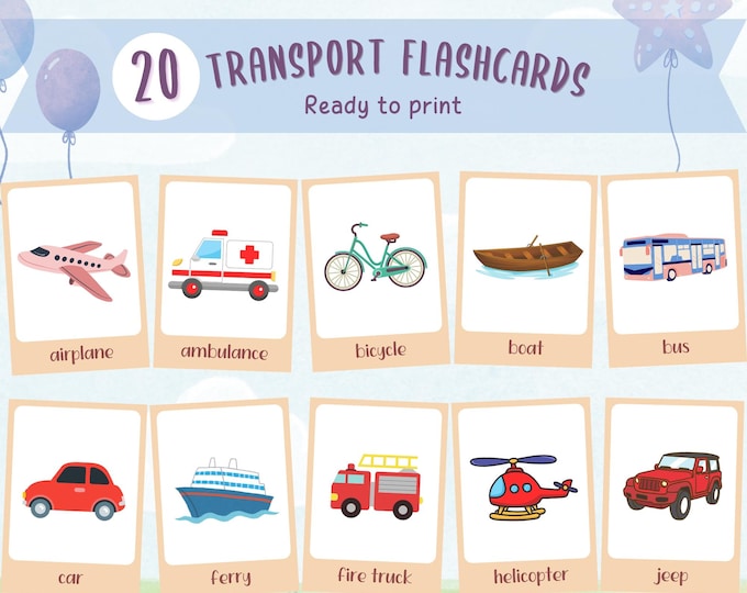Transportation Flashcards, Printable Flashcards, Preschool Education ...