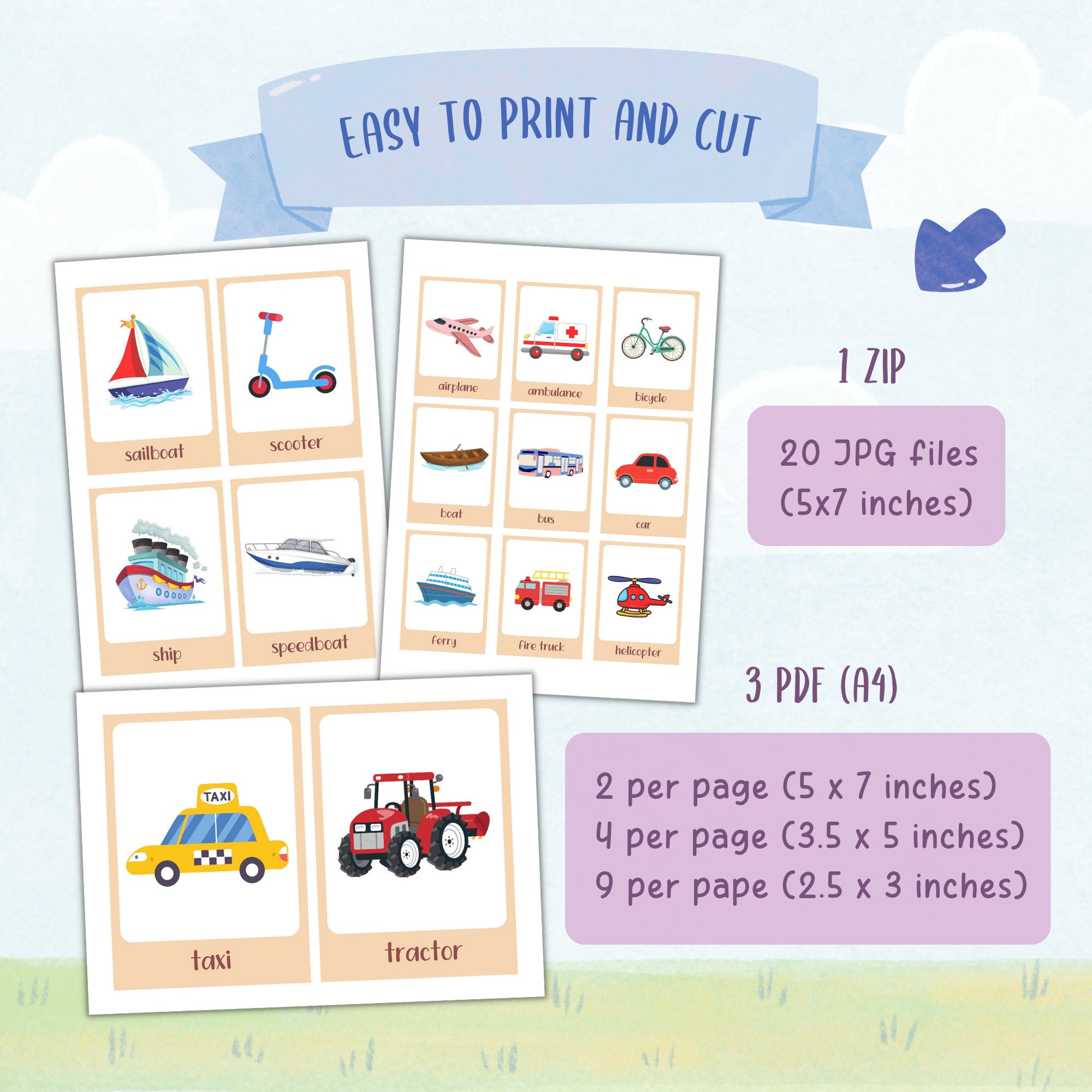 Transportation Flashcards, Printable Flashcards, Preschool Education ...