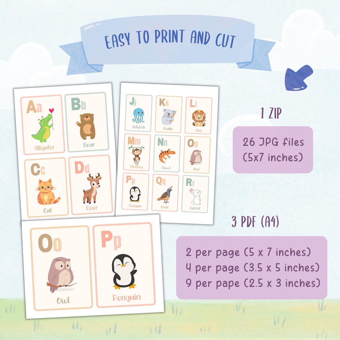 Animal Flash Cards, Printable Alphabet Flash Cards, ABC Flash Cards ...