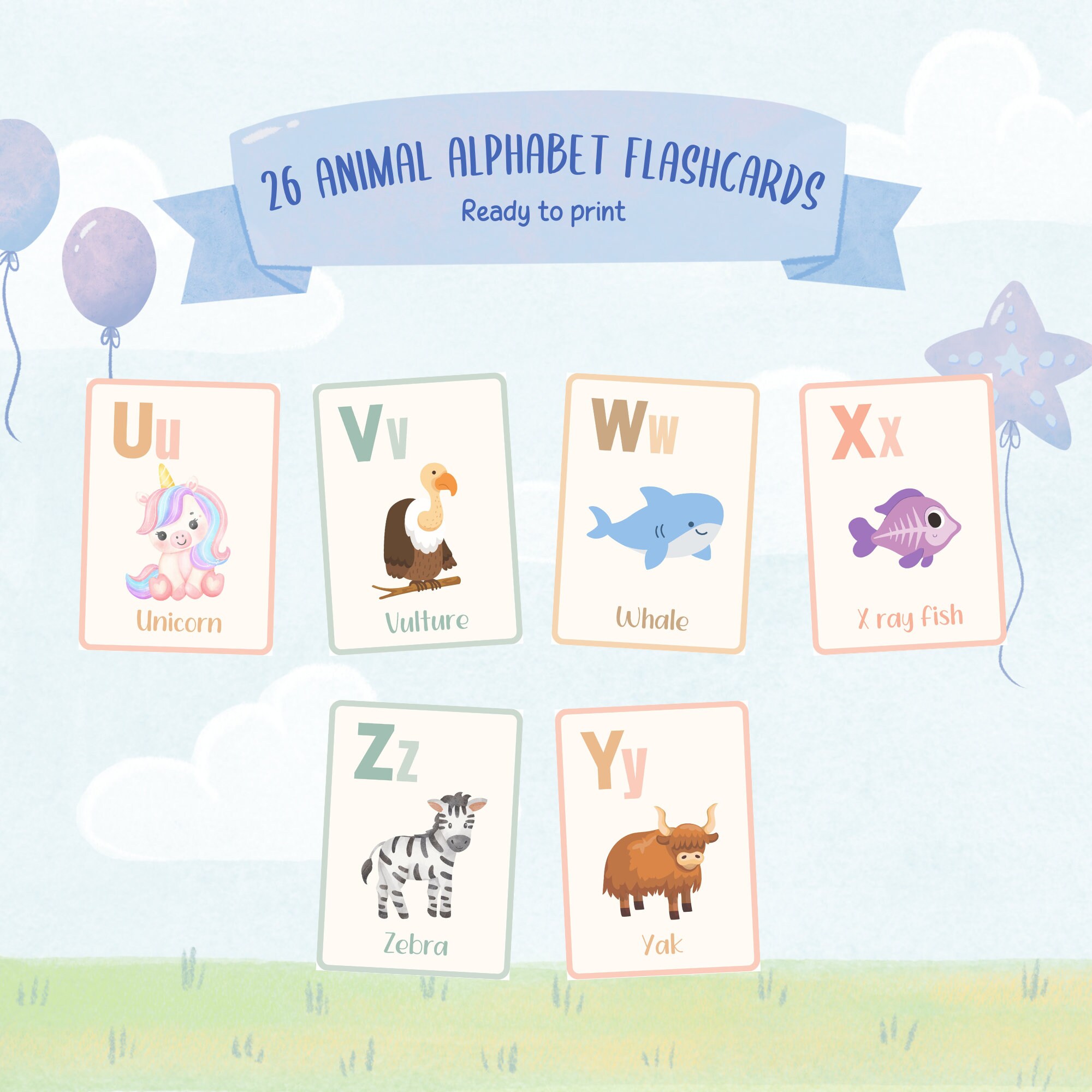 Animal Alphabet Flash Cards, Printable Alphabet Flash Cards, ABC ...