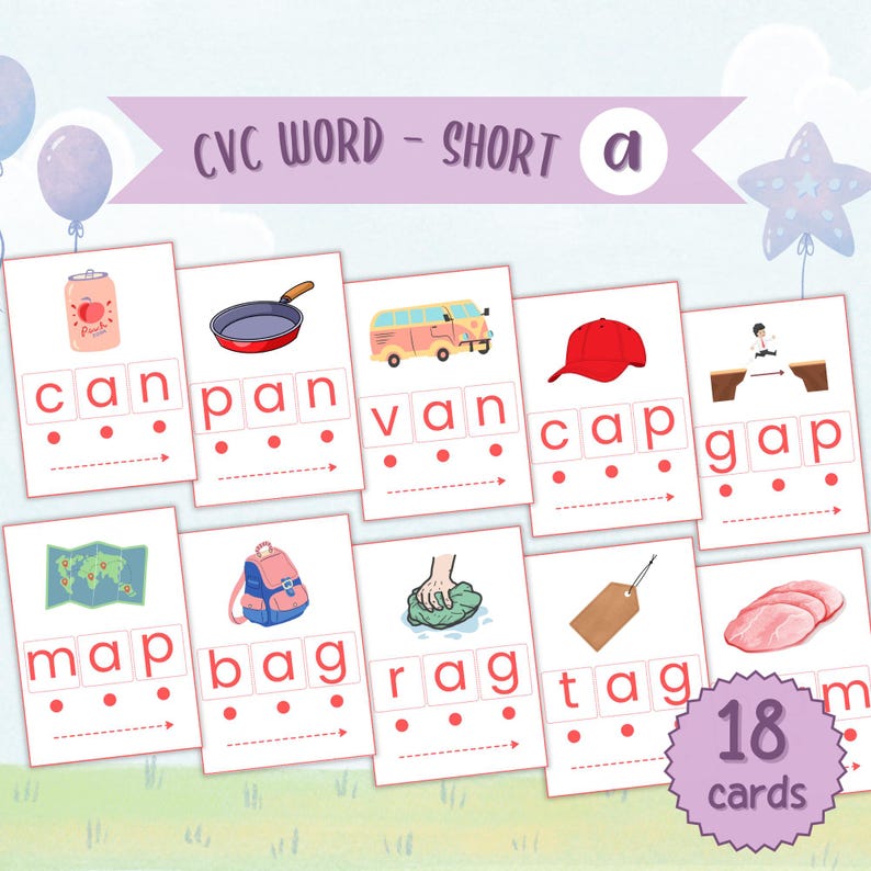 CVC Words, Phonics Printables for Kindergarten, Learn to Read, Flash ...