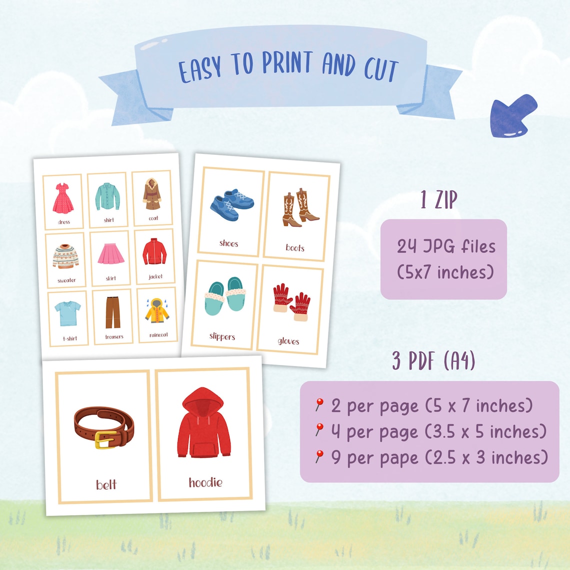 Clothing Flash Cards, Montessori Cards, Vocabulary Learning, Preschool ...