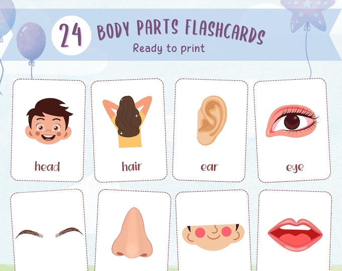 Body Parts Printable, Printable Body Parts Flash Cards, Body Parts ...