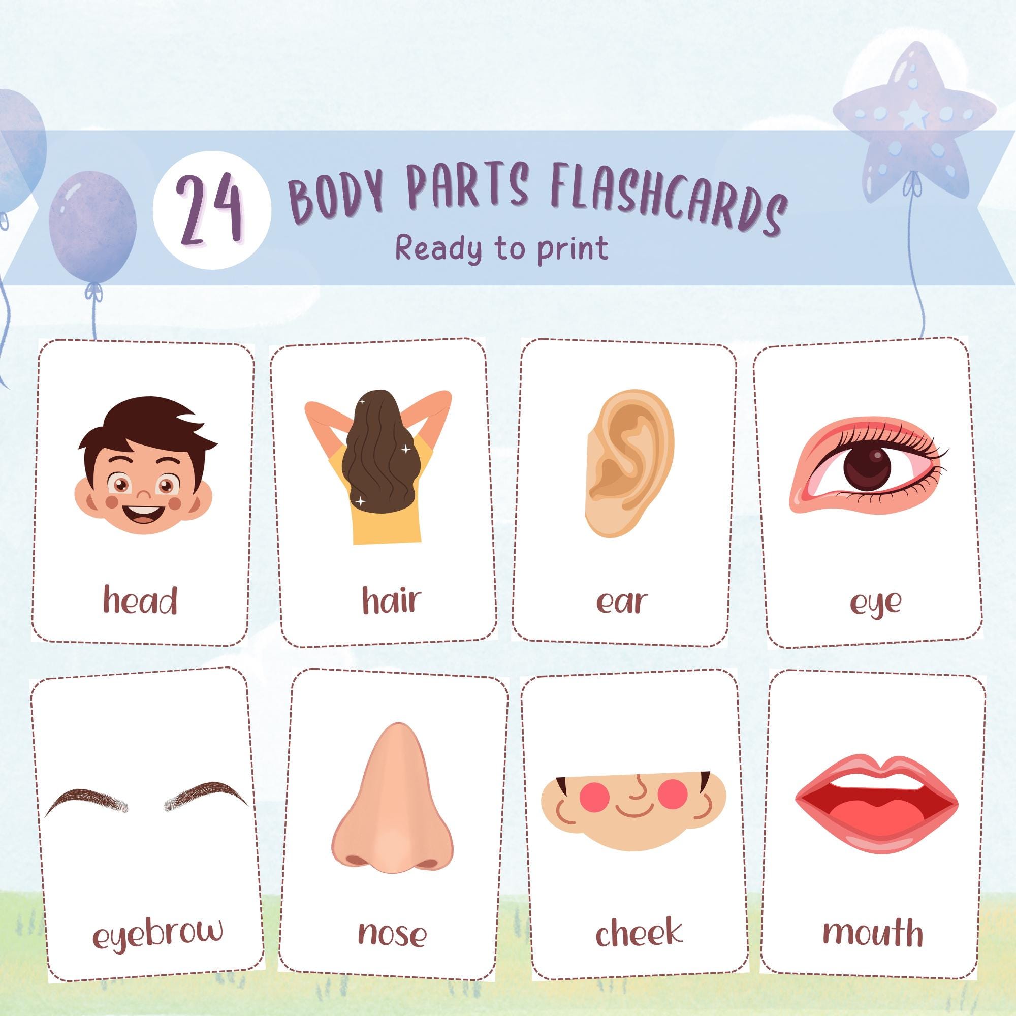 Body Parts Printable, Printable Body Parts Flash Cards, Body Parts ...
