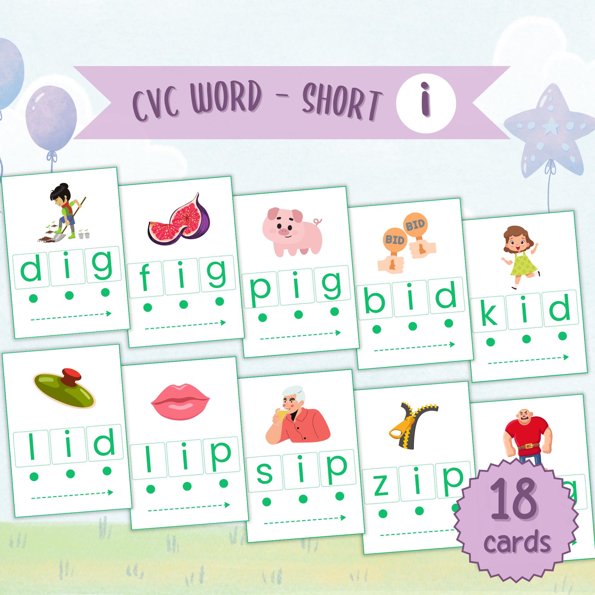 CVC Words, Phonics Printables for Kindergarten, Learn to Read, Flash ...