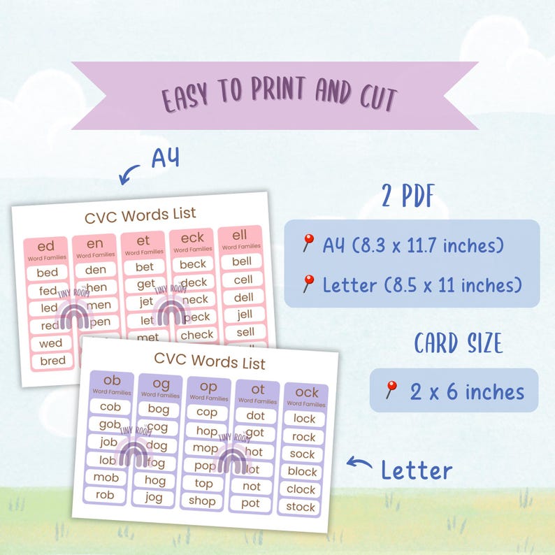 CVC Words List for Kindergarten, Phonics Word Families, Printable ...