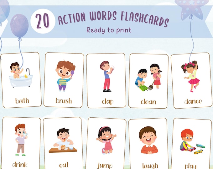 Action Words Flash Cards for Kids - Educational Flashcards for Learning ...