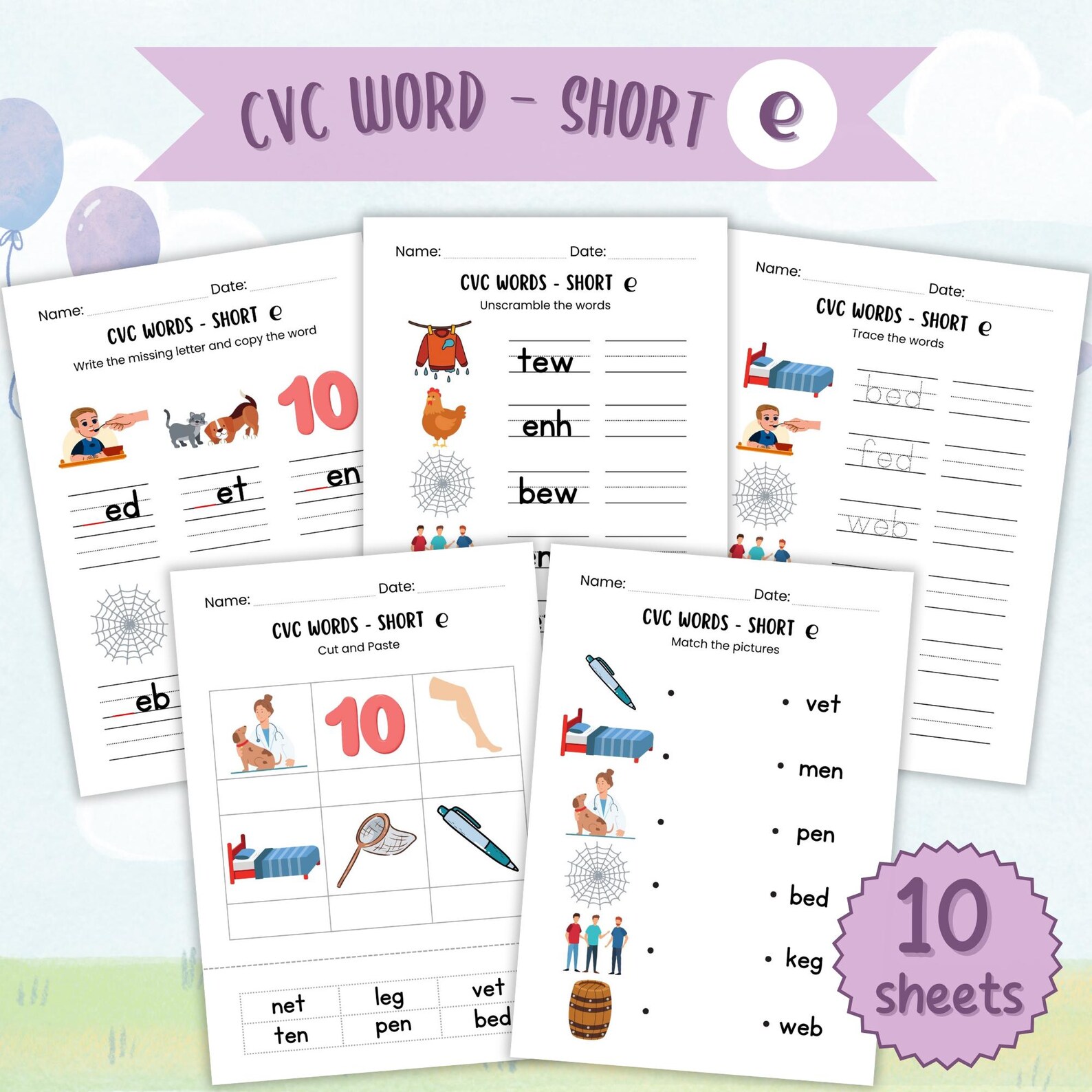 CVC, Phonics Printables, Sight Word Worksheets, Kindergarten Sight ...