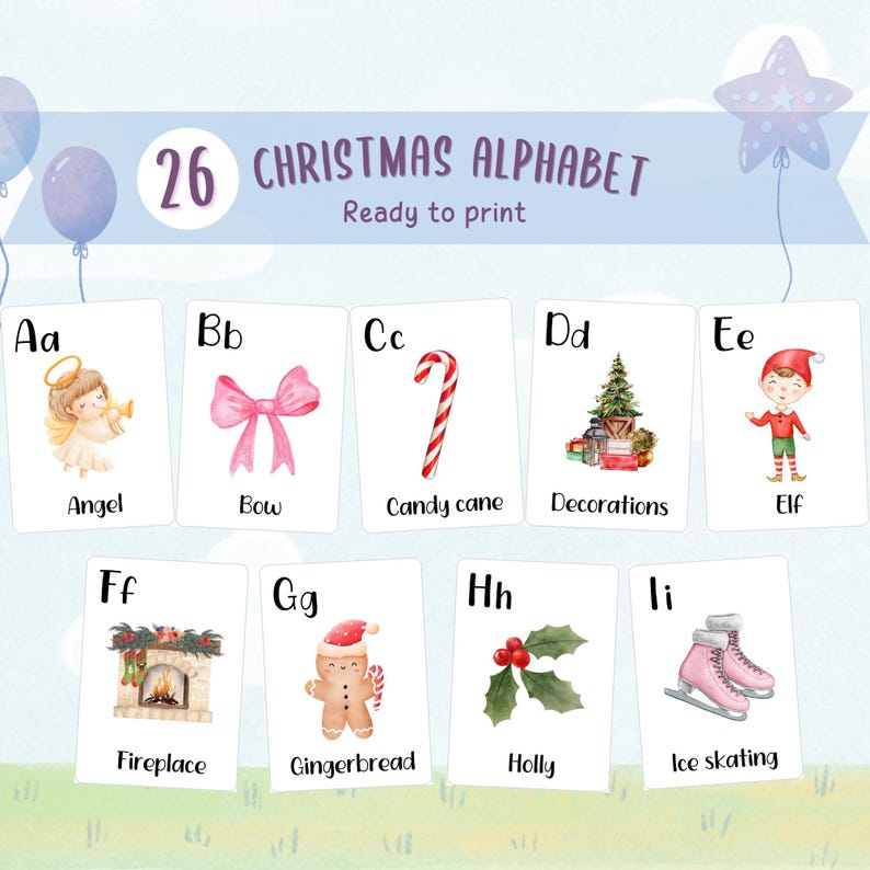 Christmas Flashcards, ABC Flash Cards, Alphabet Flash Cards, Printable ...
