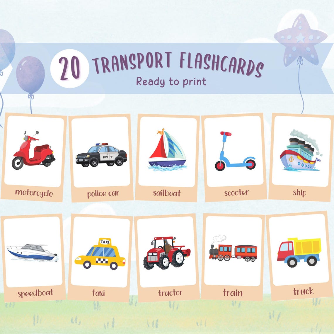 Transportation Flashcards, Printable Flashcards, Preschool Education ...