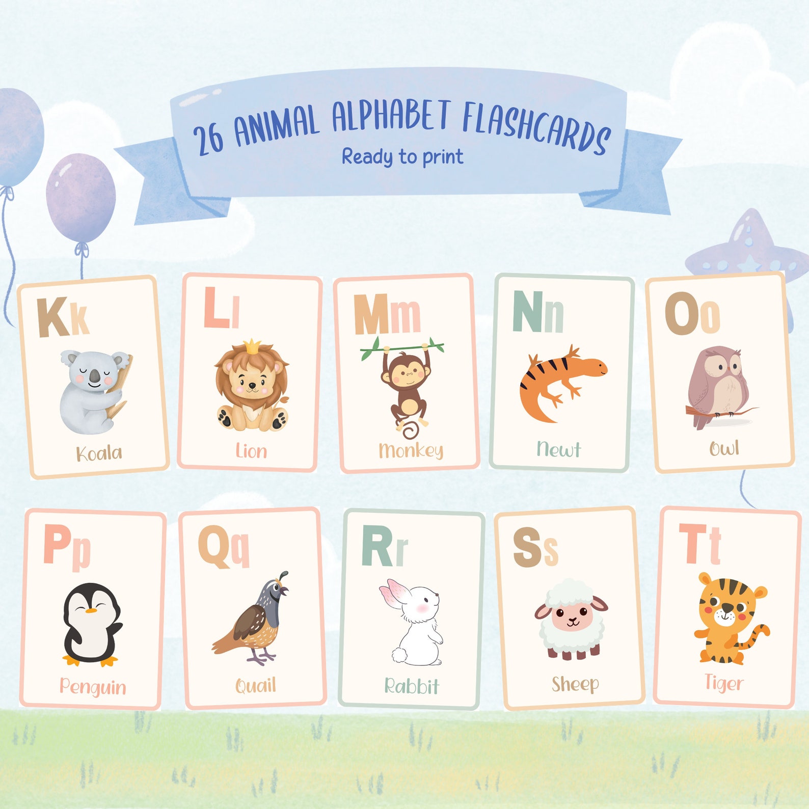 Animal Alphabet Flash Cards, Printable Alphabet Flash Cards, ABC ...