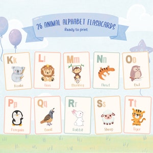 Animal Alphabet Flash Cards, Printable Alphabet Flash Cards, ABC ...