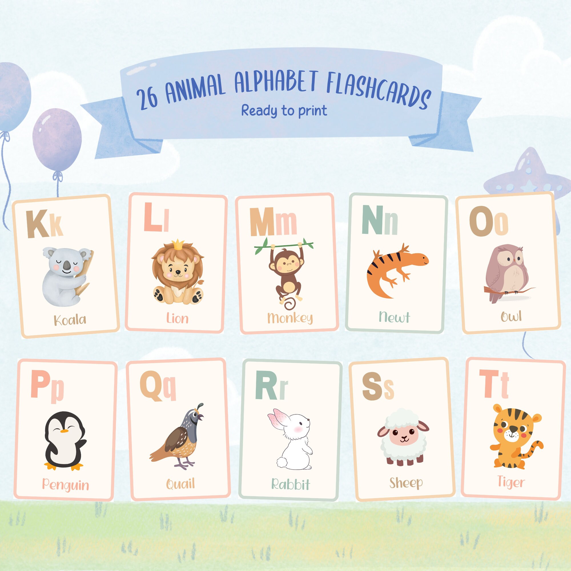Animal Alphabet Flash Cards, Printable Alphabet Flash Cards, ABC ...