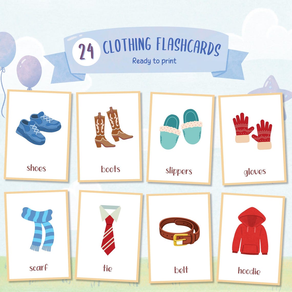 Clothing Flash Cards, Montessori Cards, Vocabulary Learning, Preschool ...