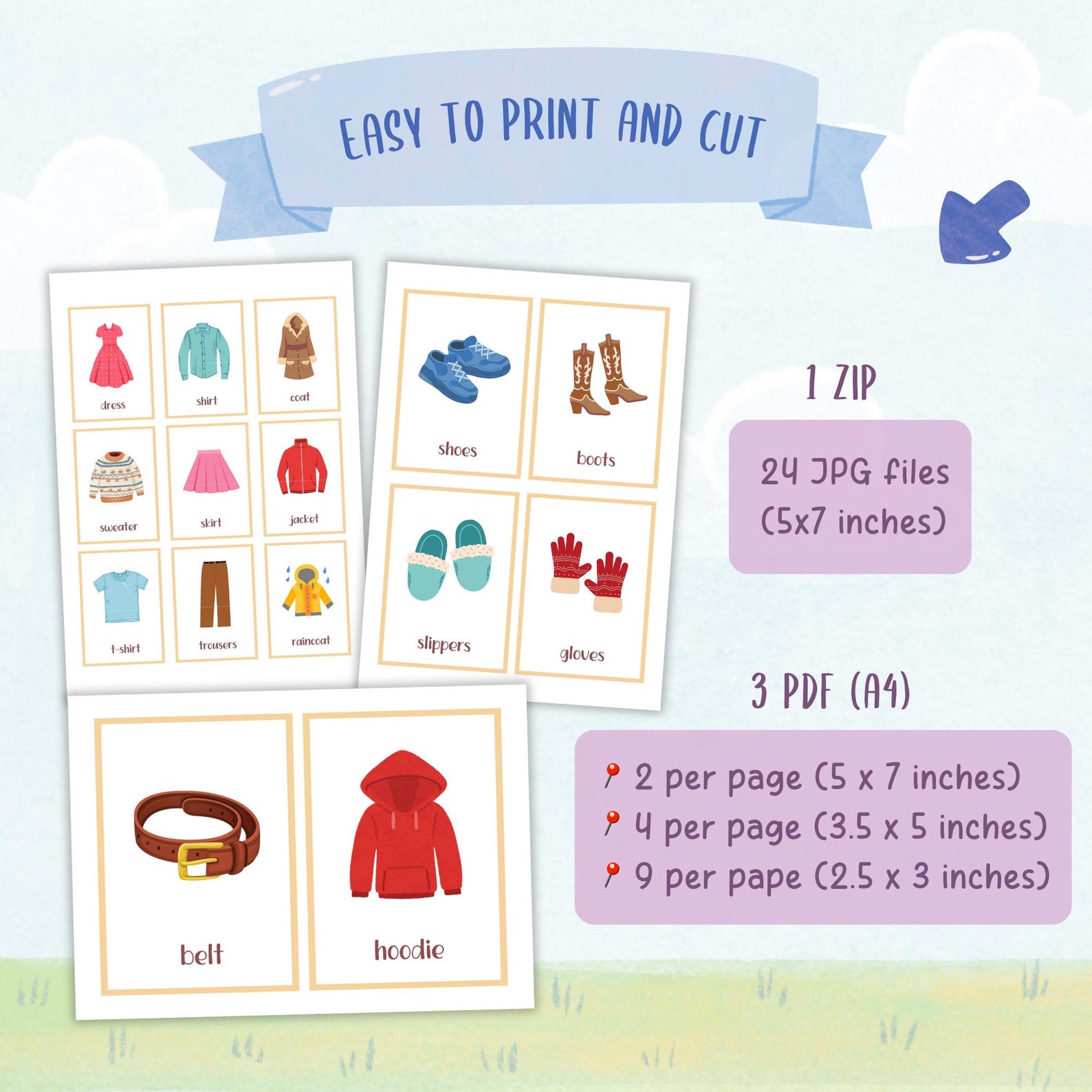 Clothing Flash Cards, Montessori Cards, Vocabulary Learning, Preschool ...