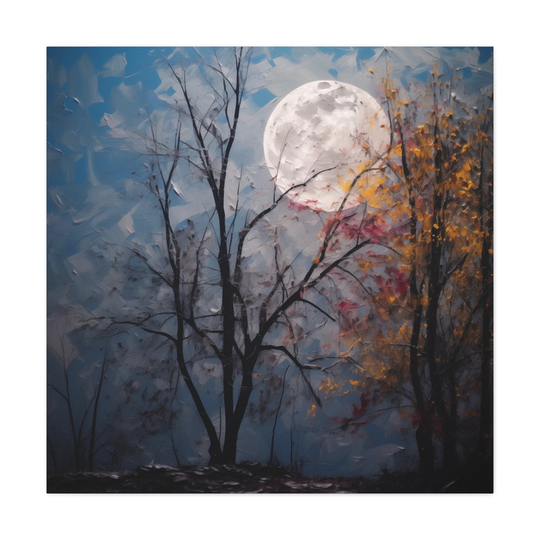 Autumn Nocturne: Full Moon Acrylic Knife Painting Digital Image - Etsy