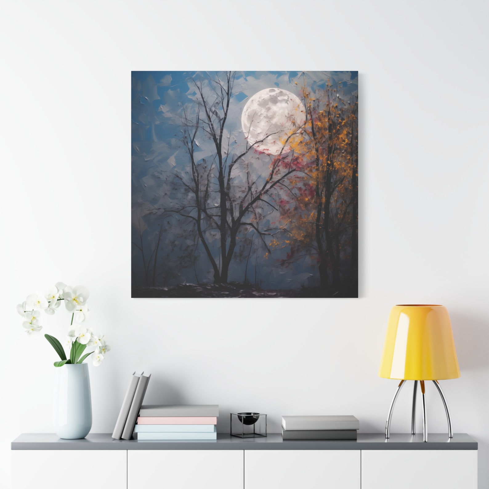 Autumn Nocturne: Full Moon Acrylic Knife Painting Digital Image - Etsy