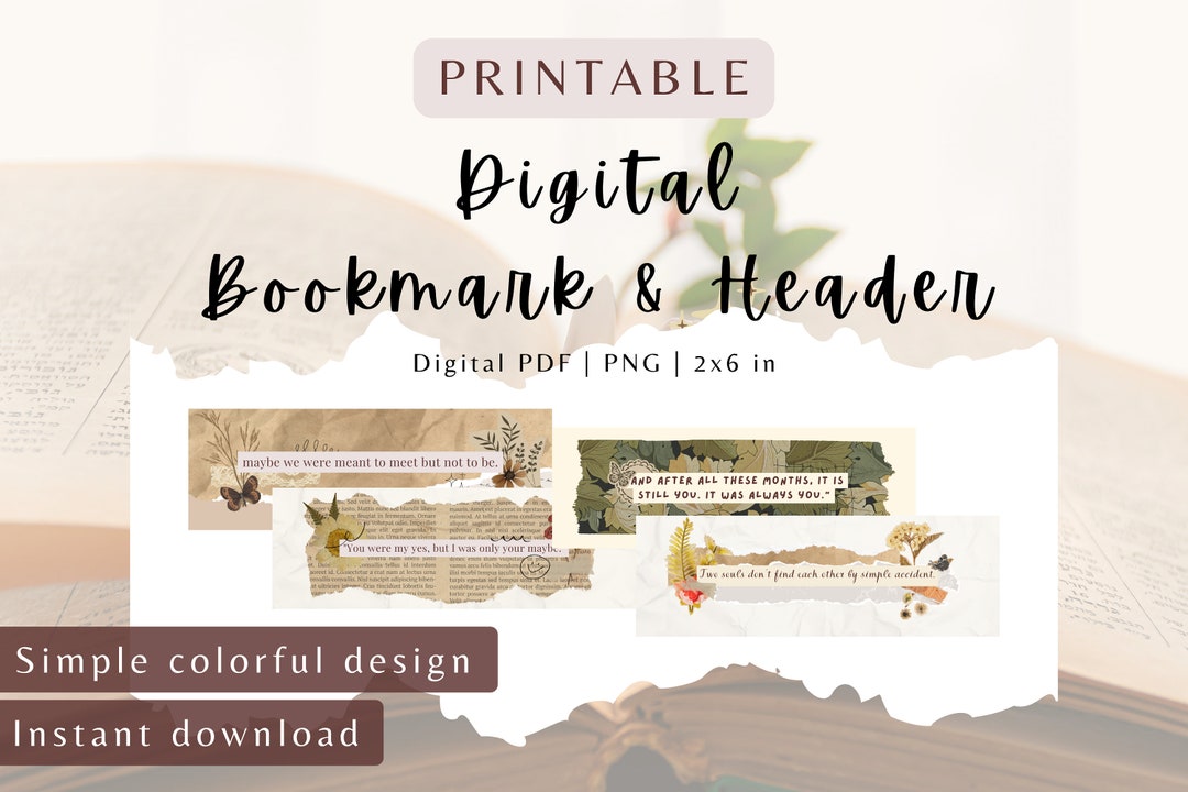 Digital Printable Vintage Bookmark & Header - Etsy