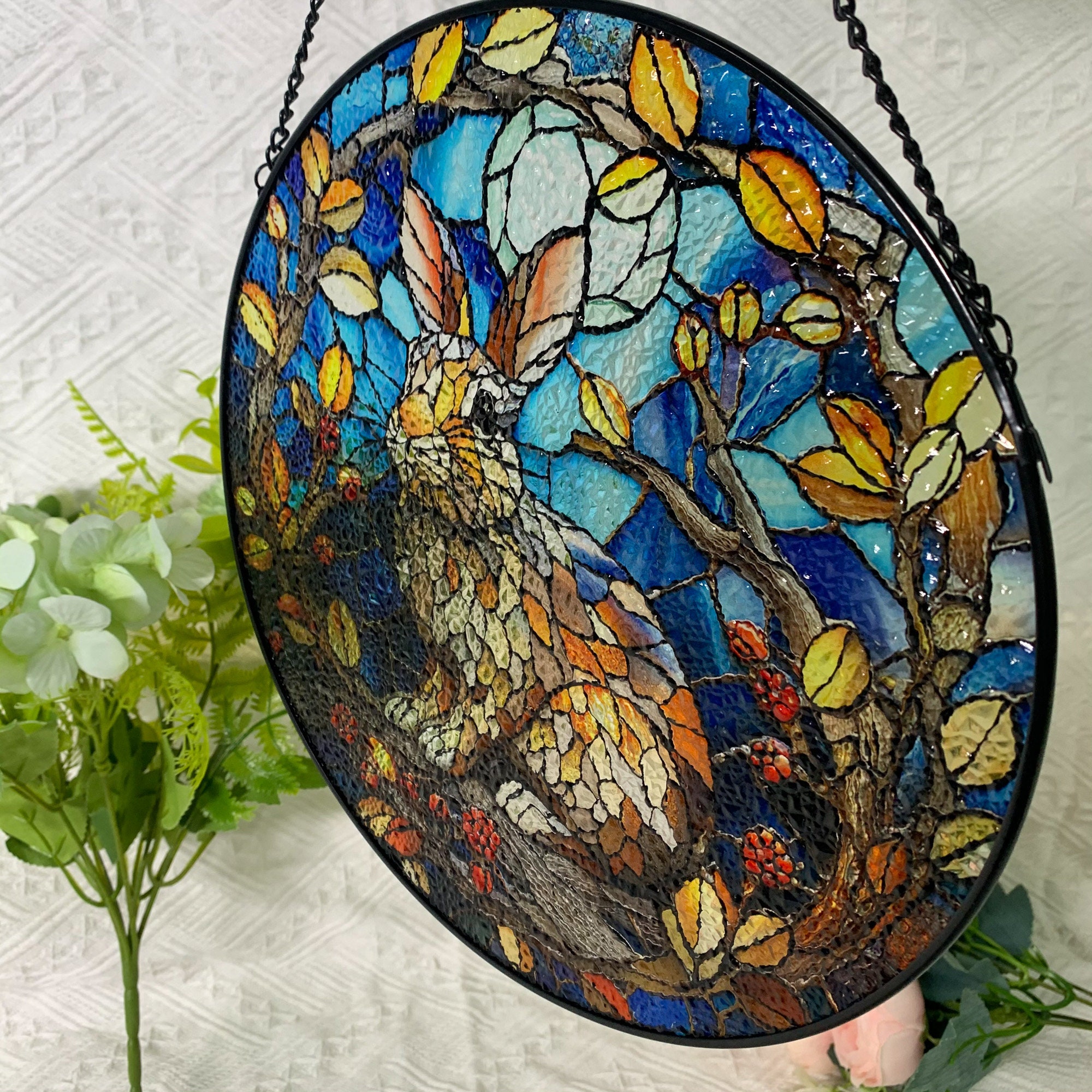 Cute Bunnies Stained-glass Suncatcher for Window Hanging Art Deco Gifts ...