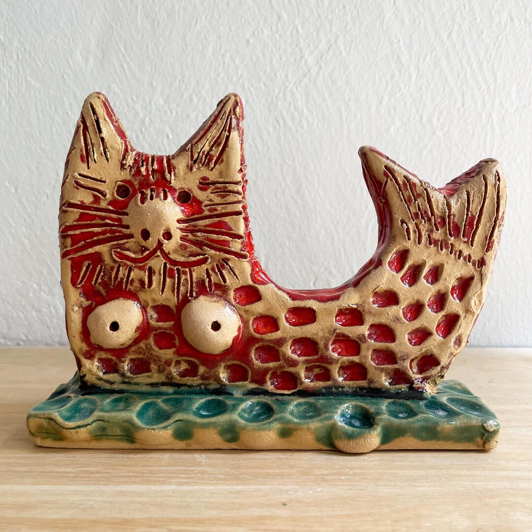Original Modernist Red Mermaid Cat Sideboard Sculpture by Peter ...