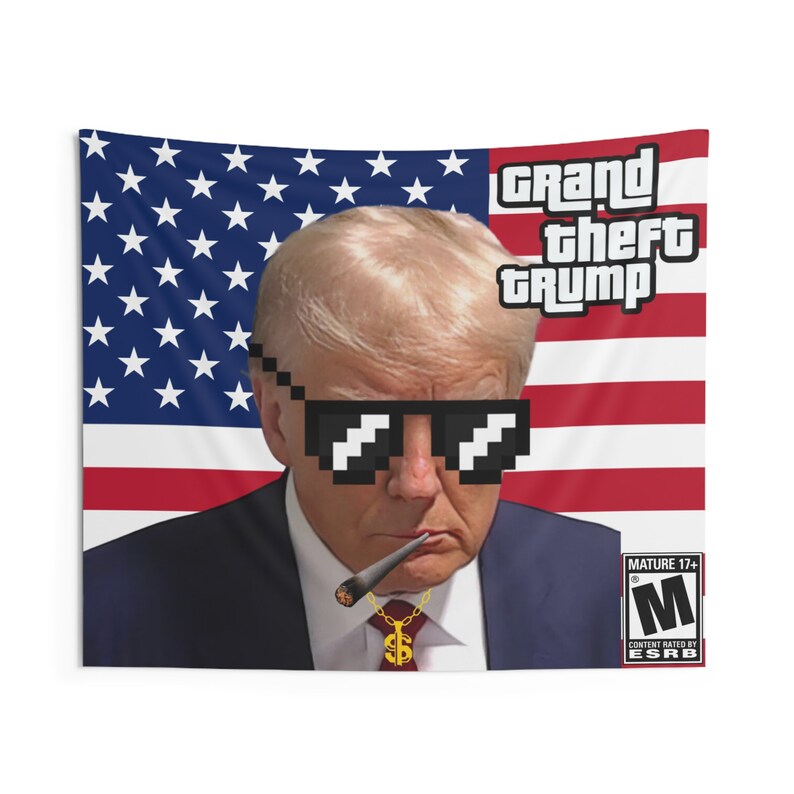 Donald Trump Mugshot Video Game Cover Tapestry, Trump 2024, Thuglife ...