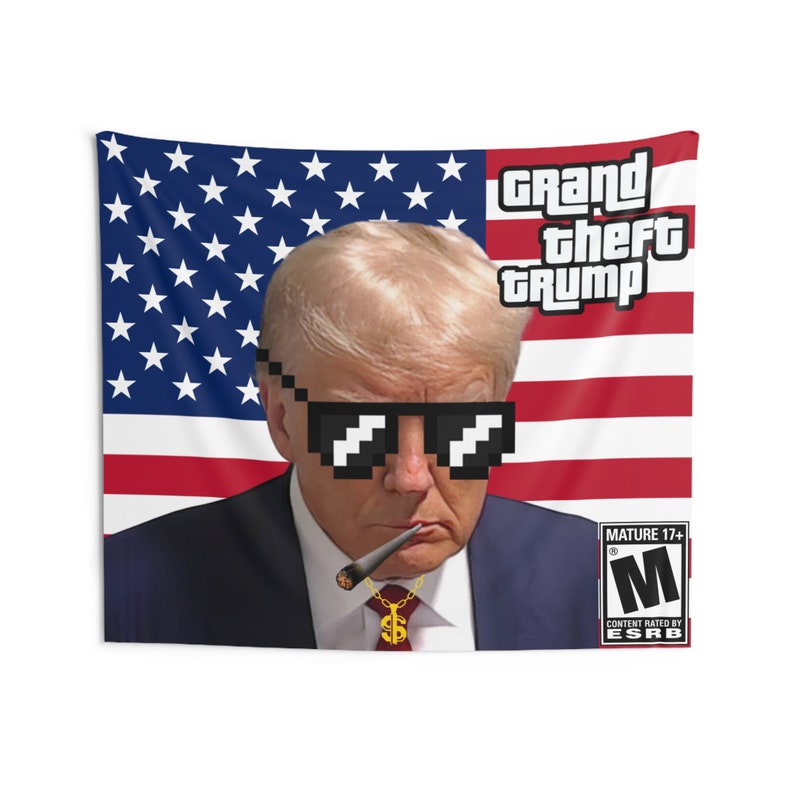 Donald Trump Mugshot Video Game Cover Tapestry, Trump 2024, Thuglife ...