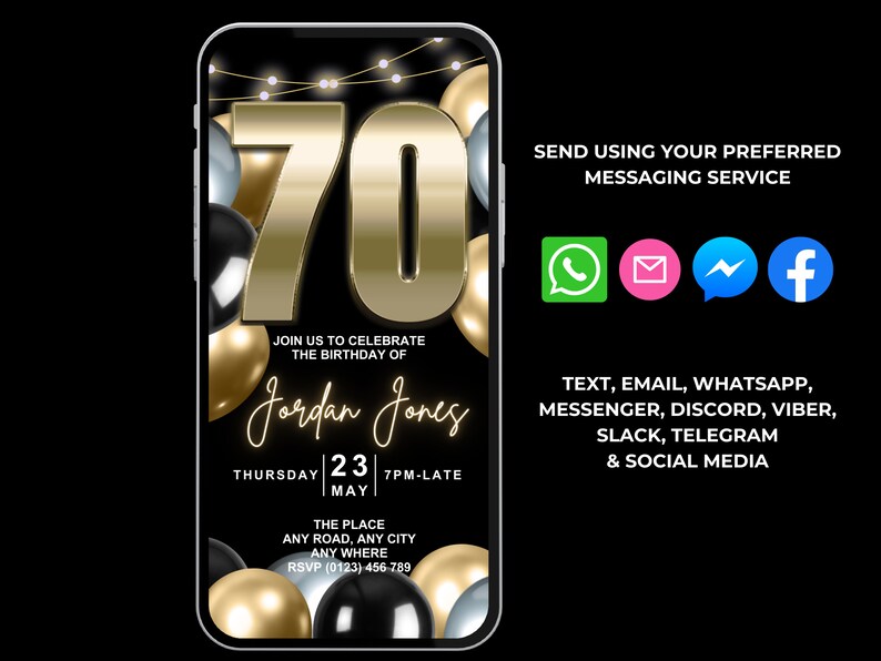 Animated 70th Birthday Invitation for Men, 70th Surprise Party, Silver ...