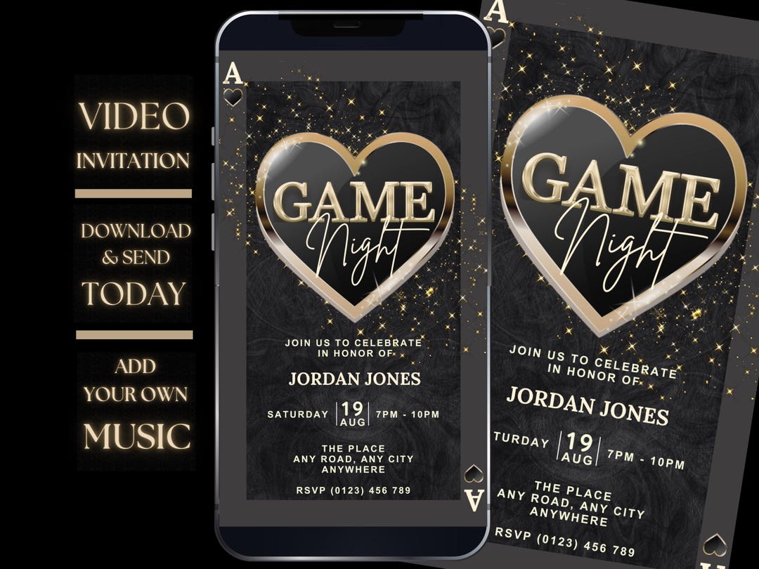 Digital Game Night Invitation, Poker Night, Family Game Night Invite ...