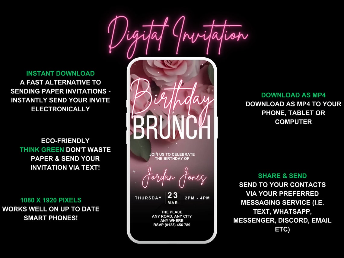 Pink Floral Birthday Brunch Invite for Women, Blush Pink Birthday ...