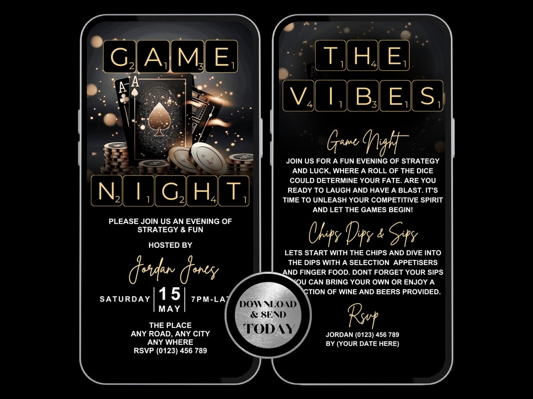 Digital Game Night Invitation, Poker Night, Family Game Night Invite ...