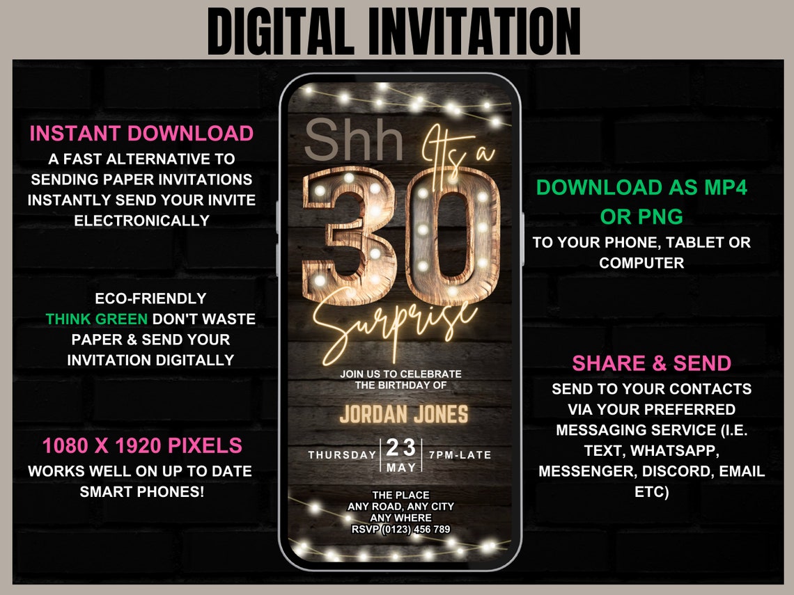 Mens 30th Surprise Birthday Invitation, Animated 30th Surprise Party ...
