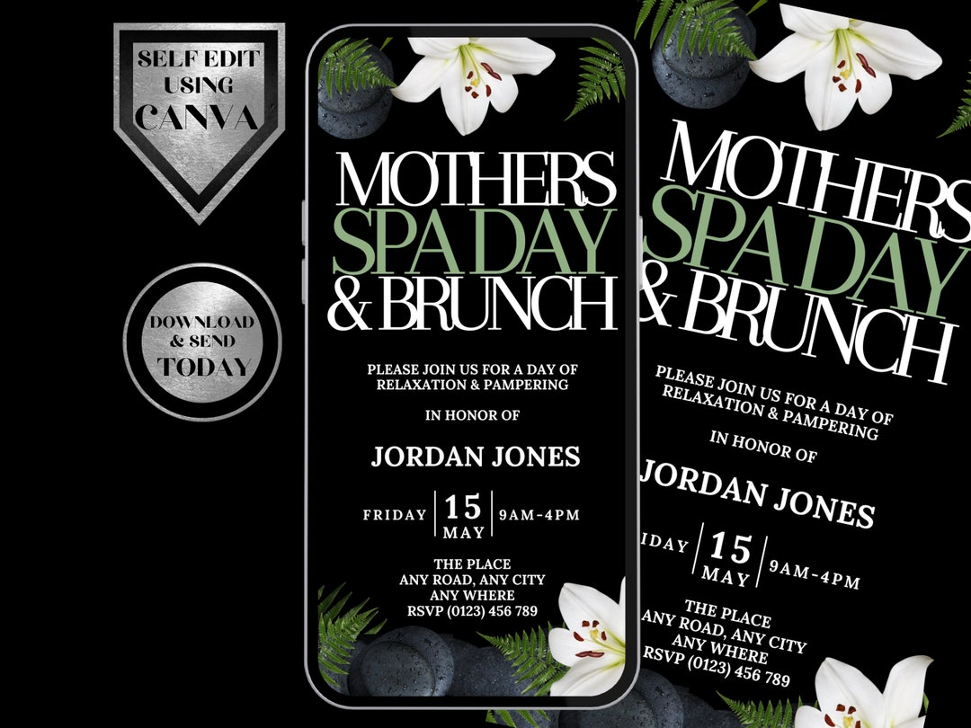 Mothers Day Spa Day & Brunch Digital Invite, Mothers Day Spa Day ...
