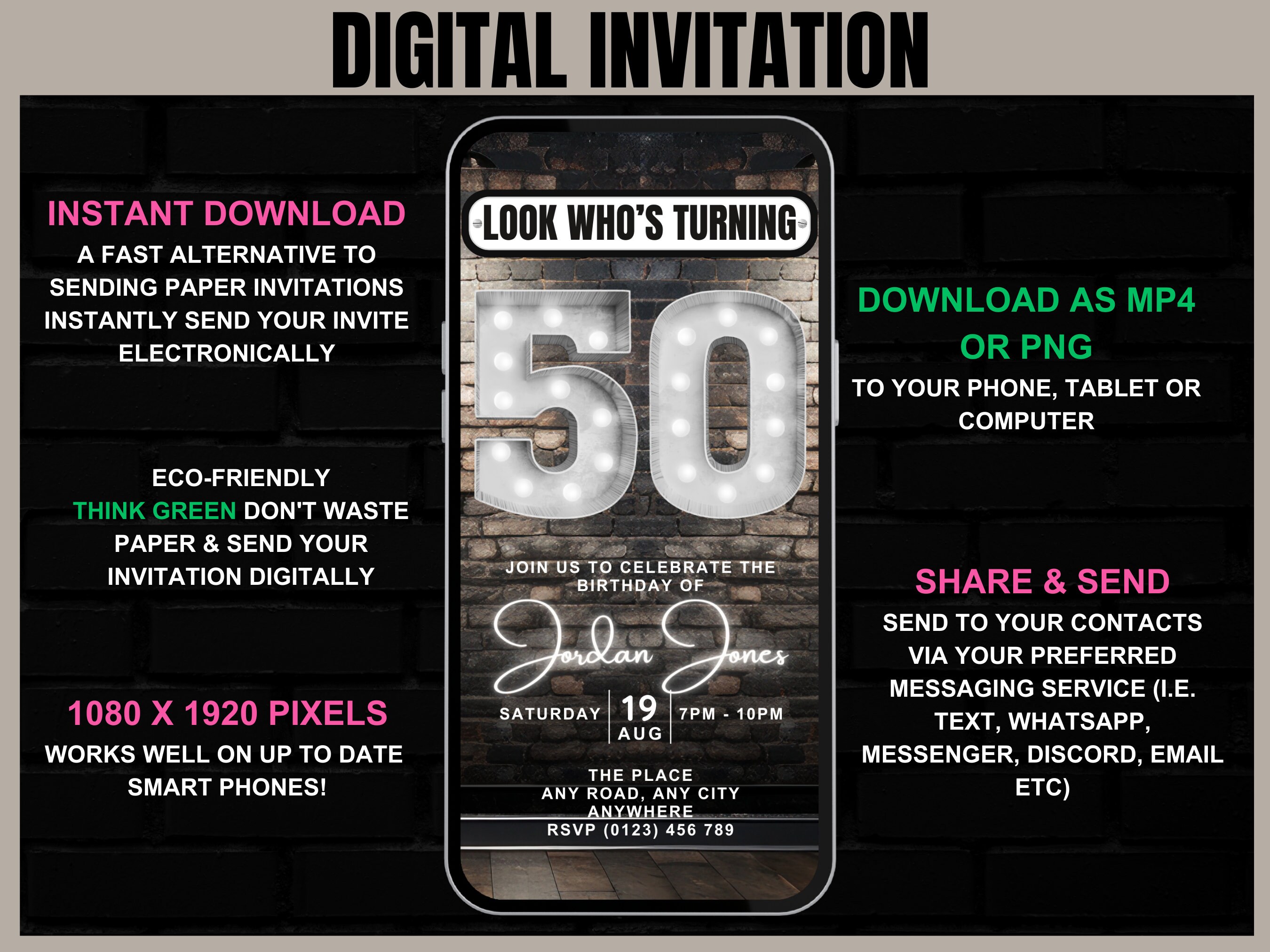 Mens 50th Birthday Animated Invite, Mens Vintage Gangster Digital ...