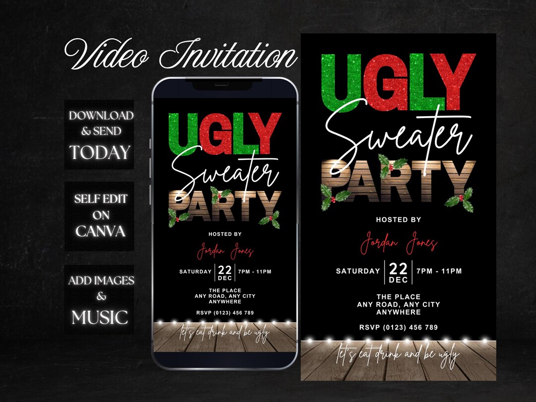 Animated Ugly Sweater Party Invitation, Festive Christmas Evite ...