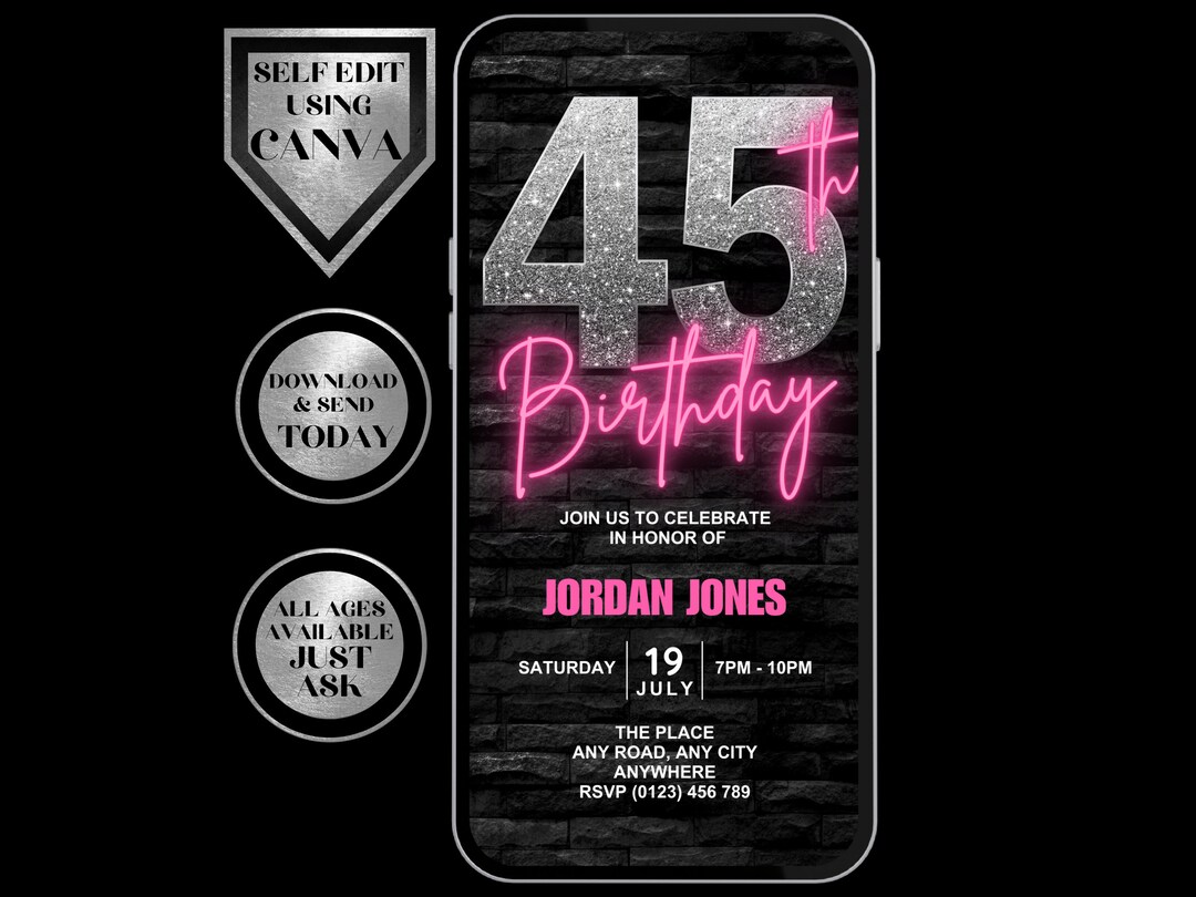 Womens 45th Birthday Invitation, 45th Party Invite for Women, 45th ...