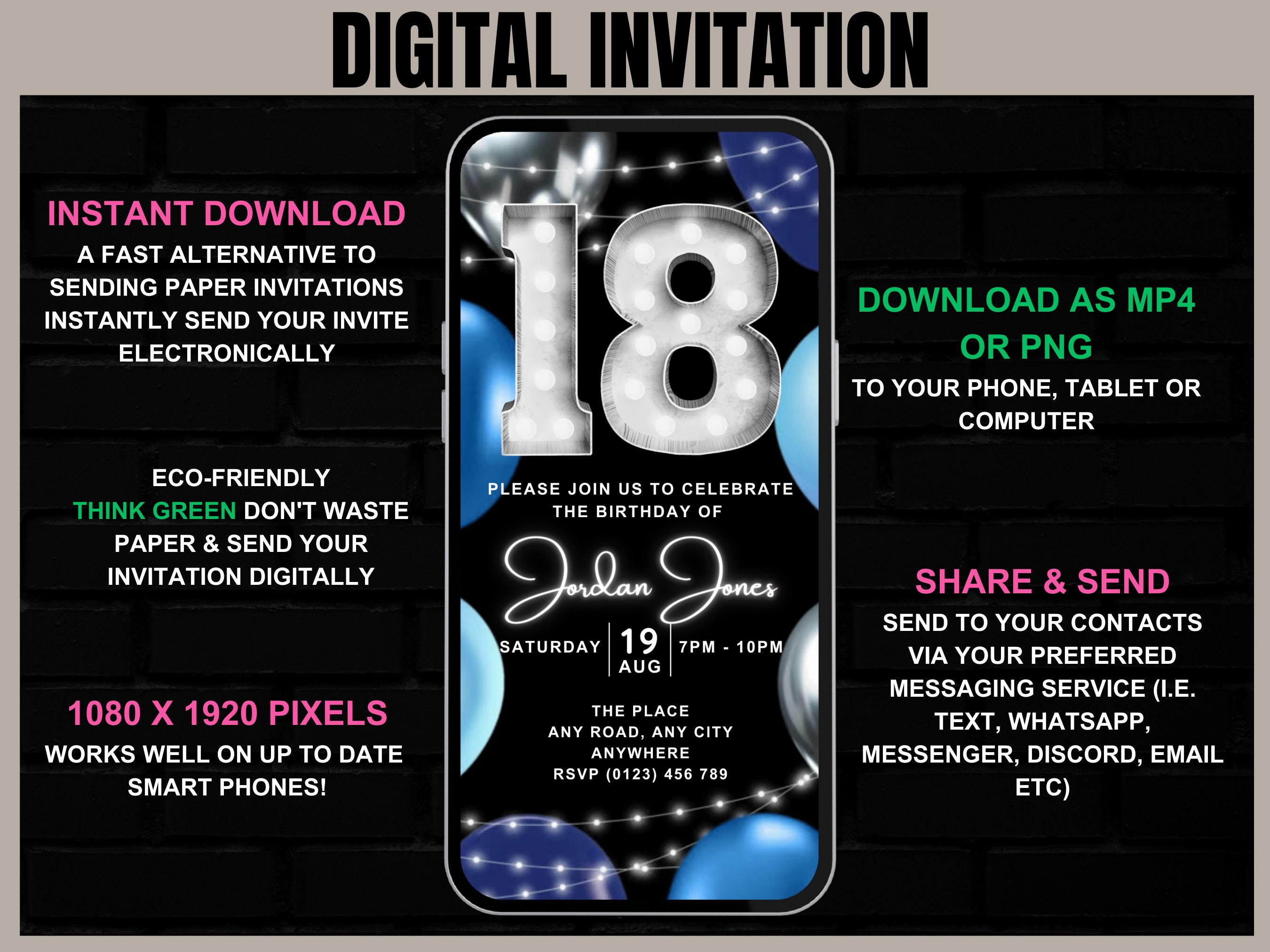 Boys 18th Birthday Animated Invite, Modern 18th Party Invite,eighteen ...
