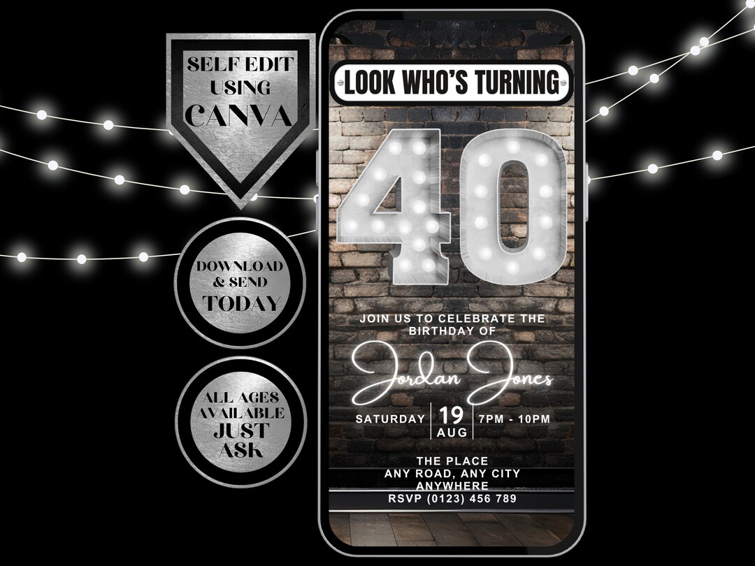 Mens 40th Birthday Animated Invite, Mens Vintage Gangster Digital ...